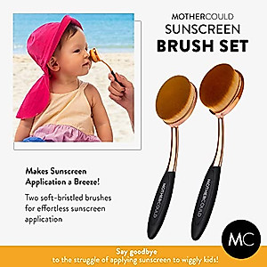 Mothercould Sunscreen Brush Set - Easy to Use Sunblock Applicator for Kids, Babies, Families, Adults, Parents, Child-Safe for Face and Body, Travel Size and Portable with Protective Caps and Cleaning Mat (2 Pack)