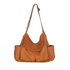 Canvas Messenger Bag Large Hobo Crossbody Bags, Women Men Crossbody Shoulder Bag with Multiple Pockets Canvas Messenger Bag, Large Capacity Art Leisure Bag Canvas Shoulder Tote Bag (Brown)