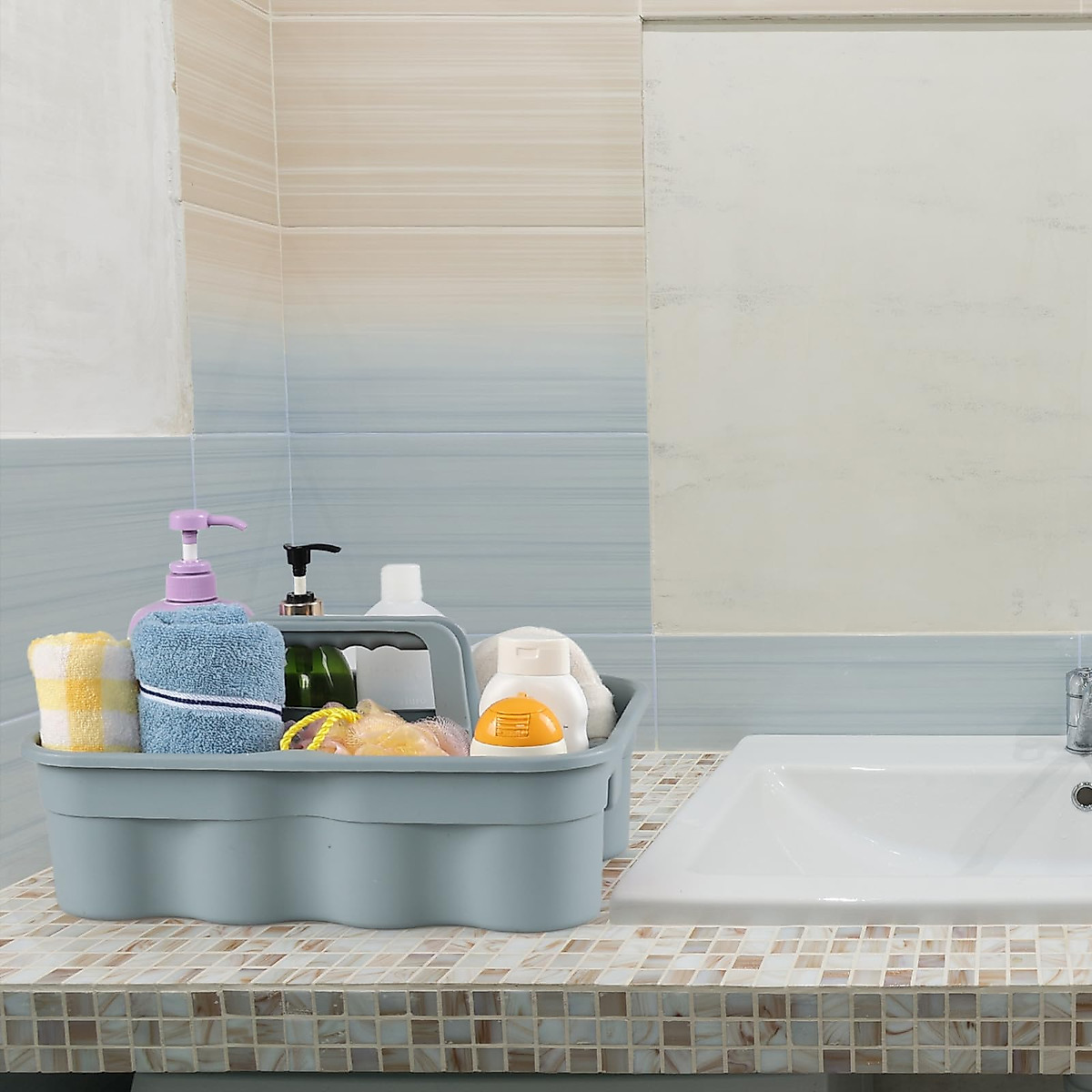 AnnkkyUS 4-Pack Cleaning Tool Caddy with Handle, Plastic Cleaning Supply Caddy, Gray