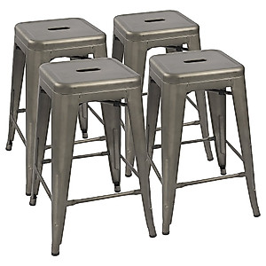Devoko Metal Bar Stools 24" Indoor Outdoor Stackable Barstools Modern Style Industrial Vintage Counter Bar Stools Set of 4 (24 inch, Gun)