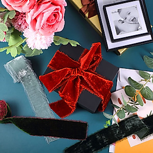 4 Rolls Christmas Velvet Ribbon for Gift Wrapping 2 in x 8 yd Fringe Frayed Fabric Ribbon Raw Edge Wired Velvet Ribbon for Wedding Invitations Bridal Bouquet DIY Craft Tie Decor (Green Series)