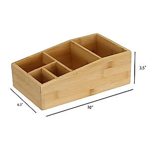 Dicunoy 2 Pack Bamboo Tea Bags Organizer, Wood Coffee Supplies Holder Box, Coffee Condiment Station Storage with 5 Compartments for Sugar Packet, Stirrer, Creamer Singles, Sweetener