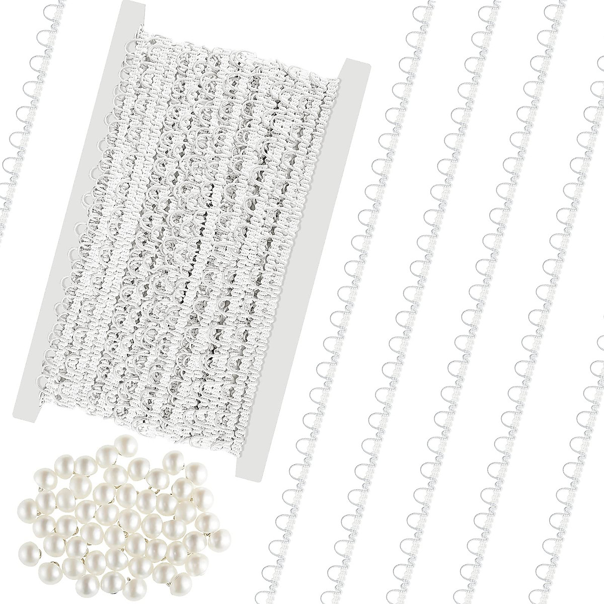 20 Yards Petite Braid Trim Elastic Button Loop Sewing Braid Trim for Costume Crafts Sewing Wedding Bridal Dress Decor (White)