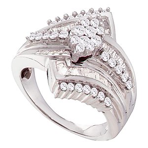 Dazzlingrock Collection 14kt White Gold Womens Round Diamond Oval Cluster Bridal Wedding Engagement Ring 1.00 ctw