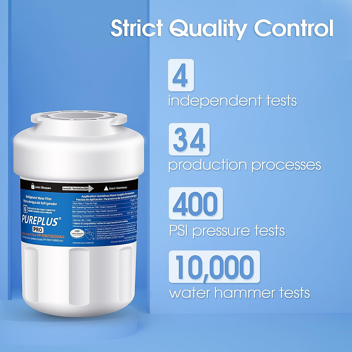 PUREPLUS PRO MWF NSF 53&42 Certified Water Filter Replacement for GE SmartWater, HDX FMG-1, MWFP, MWFA, PL-100, WFC1201, RWF0600A, PC75009, RWF1060, 197D6321P006, Kenmore 469991 Refrigerator, 3Pack