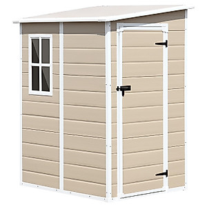 Outdoor Storage Shed 5x4 FT, Resin Outside Sheds Storage with Floor, Window & Lockable Door Included, Tiny Tool House for Garden Backyard Patio Lawn Garage, Small Wood Like Plastic Shed Kit for Bike