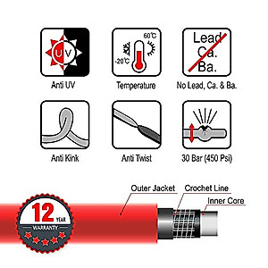 Solution4Patio Homes Garden Hose No Kink 3/4 in. x 25 ft. Red Water Hose, No Leaking, Heavy Duty, Brass Fittings 12 Year Warranty, No DOP, Environmental-Friendly