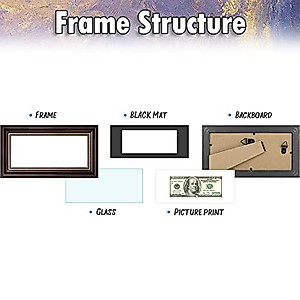 AUEAR, Dollar Bill Frame with Black Mat or 4x9 Business License Holder Without Mat, Easel Stand/Wall Mount, Tempered Glass (Dark Brown with Black Mat, 2-Pack)