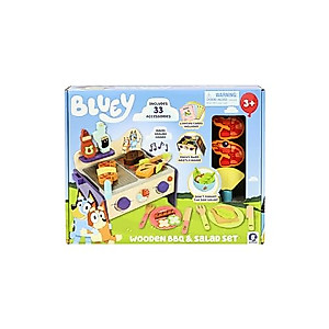 BLUEY – Wooden BBQ and Salad Set, 33-Piece Colorful Playset with Tongs and Food Pieces – Realistic Role-Play & Imaginative Fun for Ages 3 Years and Up, Medium