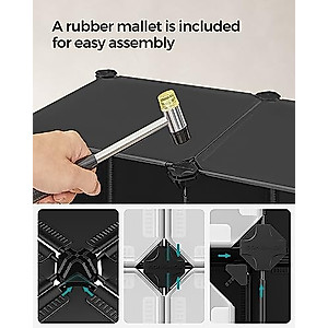 SONGMICS Cube Storage with Door, Set of 12 Plastic Cubes, Closet Storage Shelves, DIY Plastic Closet Cabinet, Modular Bookcase, Shelving with Doors for Bedroom, Living Room, Black and White ULPC34HV1