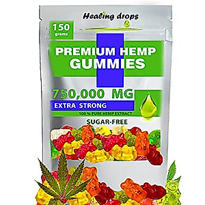 Hemp Gummies 750,000mg Premium Organic Sugar-Free Natural Health Support High Potency Rich in Vitamins B E C D Omega 3 6 9 Super Gummy Bears