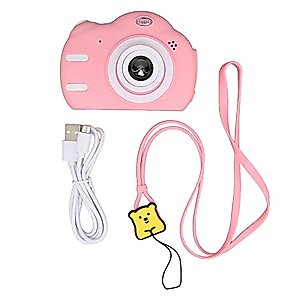 Wuqioei 1080p Kids Digital Camera, 2.4 Inch A2 Cartoon Multifunction HD 1080P Children Camera with Lanyard, Big Head Stickers, Continuous Shooting, for Children 2-8 Year Old Birthday