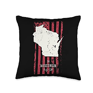Wisconsin State Map USA Throw Pillow, 16x16, Multicolor