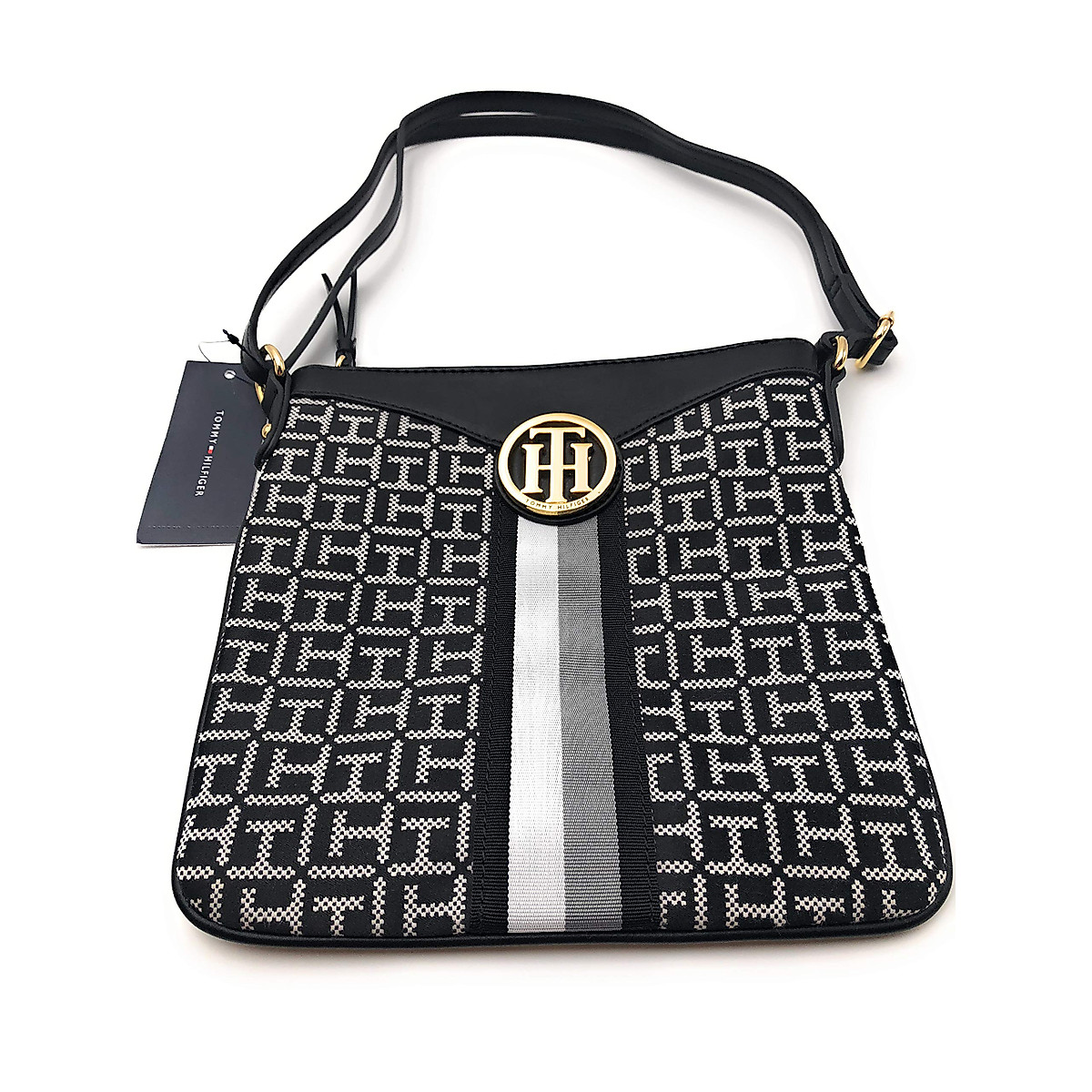 Tommy Hilfiger Women's Monogram Jacquard Xbody 2 Crossbody Handbag Black/Gray