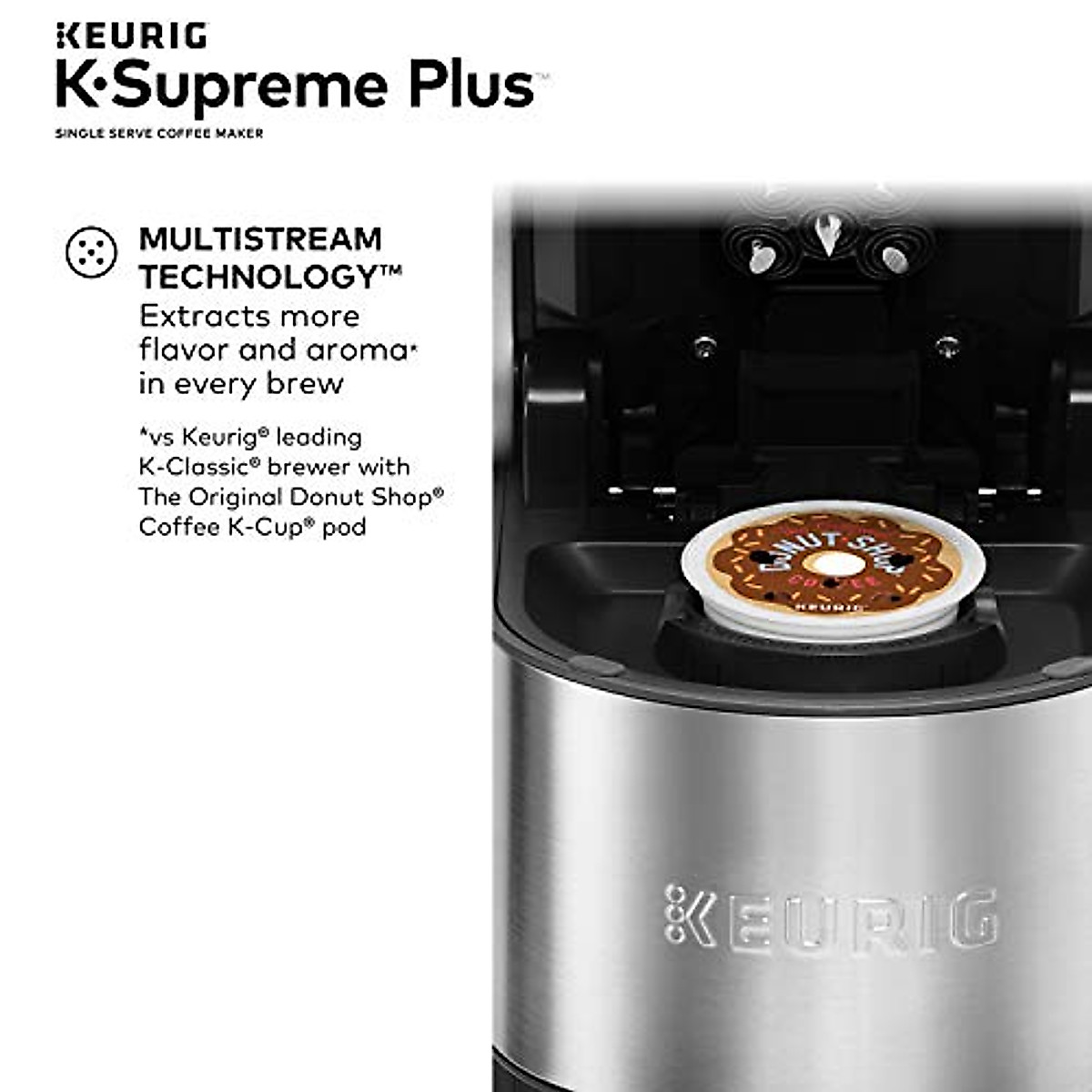 Keurig K-Supreme Plus Coffee Maker, Single Serve K-Cup Pod Coffee Brewer, With MultiStream Technology, 78 Oz Removable Reservoir, and Programmable Settings, Stainless Steel