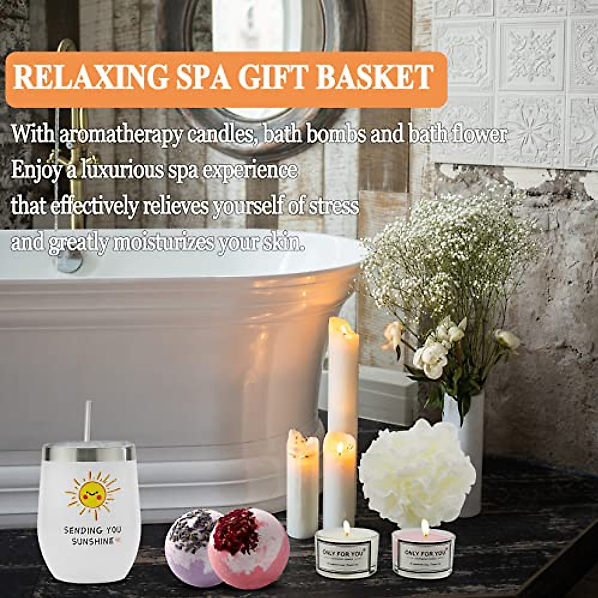 Spa Gift Baskets for Women, Get Well Soon Self Care Gift Baskets for Her, Relaxing Spa Gift Box with Gift Card, Thinking of You Unique Birthday Gift Set for Wife Mom Sister Best Friends