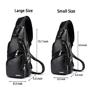 Seoky Rop Men's Leather Sling Bag Chest Crossbody Shoulder Bag with USB Charging Port Black