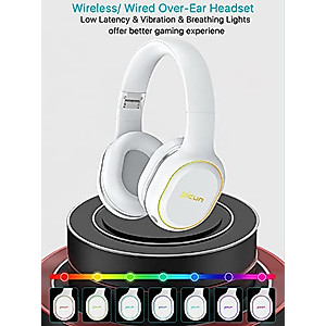Jassco Wireless Headphones, Noise Cancelling Over-Ear Bluetooth Headphone with Microphone, 54H Playtime, HiFi Stereo, Deep Bass Foldable Wireless Headset with Soft Earmuffs for Travel/Work- White