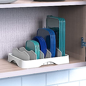 SimpleHouseware Food Container Lid Organizer, Adjustable Dividers Lids Storage, 13''x10'', White