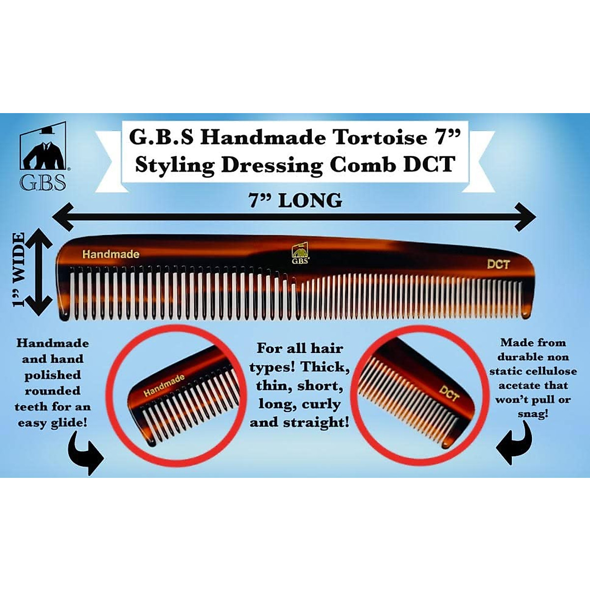 G.B.S Handmade Men and Women Comb Set- Pack of 3, Unbreakable Fine Toothed Mustache,Eyebrow Pocket Comb- Portable Pocket Size for Styling Beard & Hair anytime, Tortoise MCT DCT PCT Combs