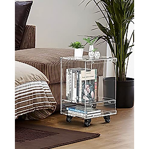 KSacry Acrylic Rolling Cart for Small Space,Mobile End Table with Two Tier Rolling Cart,Acrylic Nightstand/Bedside Table for Living Room, Bedroom (12.6" L × 11.8" W × 19" H)