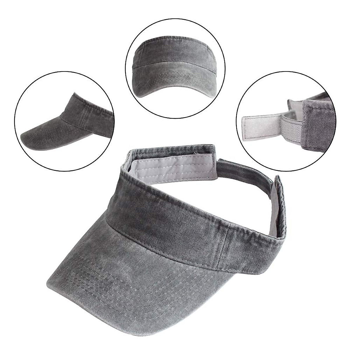 HH HOFNEN Sports Sun Visor Hats Twill Cotton Ball Caps for Men Women Adults Kids (#1 Gray N)