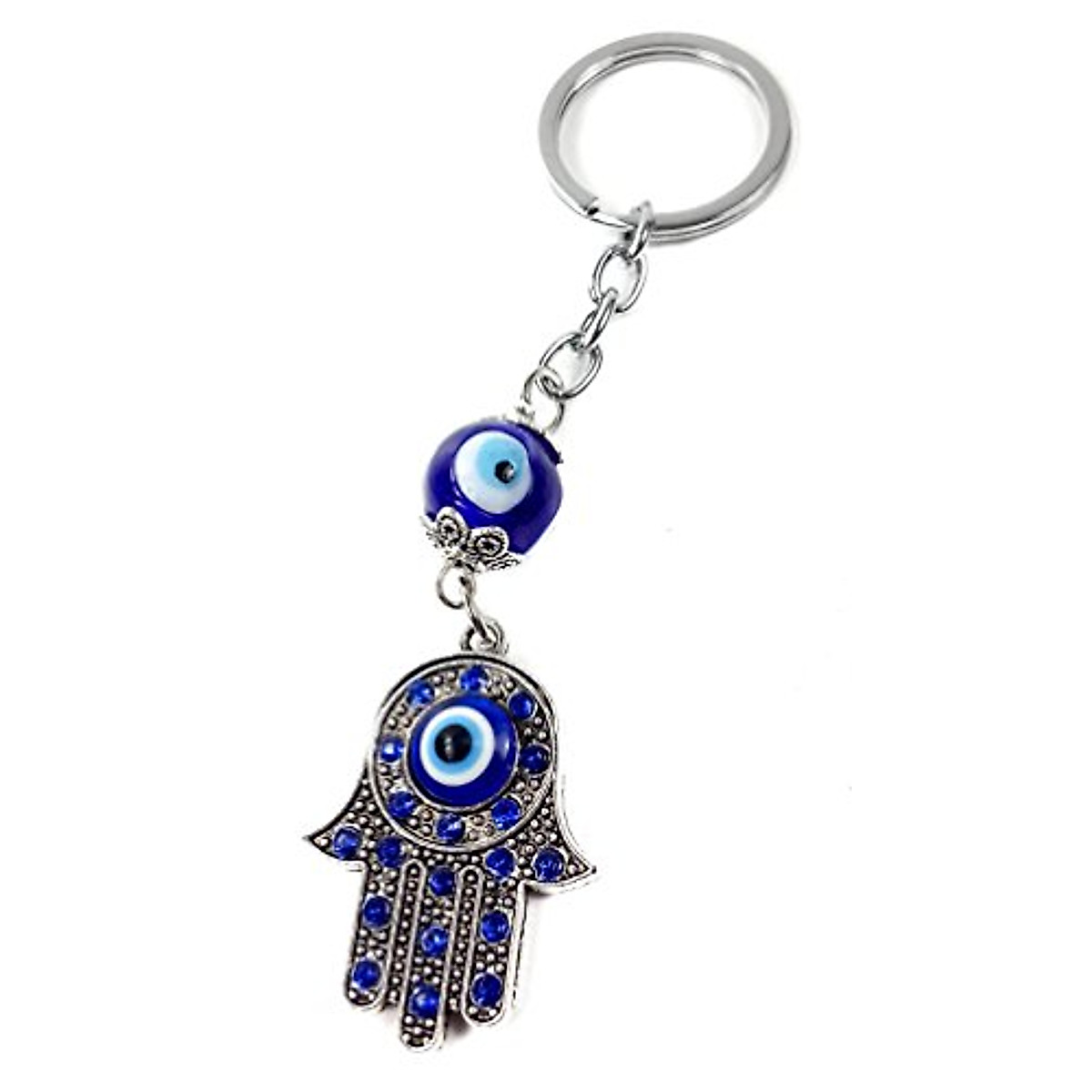 Evil Eye Silver Hamsa Keychain Hand Fatima Protection Charm Key holder Good Luck Keychain - Amulet