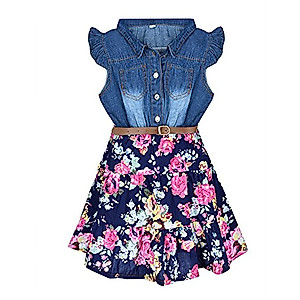 YJ.GWL Girls Dresses, Denim Tops Flower Girl Dress, Princess Dresses for Girls, Girls Spring Summer Dress Casual Outfits, Party Dresses Fashion Clothes for Girls 8-10 Years