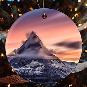 3" Round Christmas Ornaments Matterhorn Mountain Peak Summit Ceramic Holiday Keepsake Decor Christmas Tree Decoration Xmas New Year Festival Wedding Newlywed Gift Birthday Party Favor Bauble