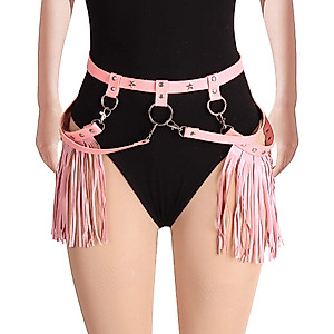 BYDHSS Woman Body Harness Adjustable Dance Clothing Accessories Leg Waist Tassel Gothic Punk Belt (Pink)