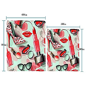High Heel Lipstick Perfume Makeup Girls Throw Blanket Fashion Soft and Comfortable Fleece Flannel Big Blanket for Bedding Office Sofa and Chair Decor Gift (50 x 60 inches)