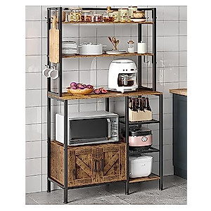 EnHomee 63" Bakers Rack, 6-Tier Microwave Stand with Shelves, Kitchen Coffee Bar Table, Heavy Duty Storage Shelves with Cabinet, Wide Bakers Rack for Kitchen, Kitchenid Mixer, Air Fryer, Rustic Brown