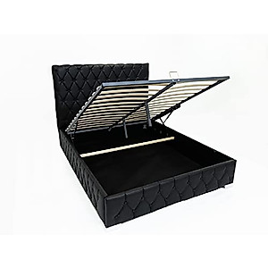 Upholstered Bed Frame with Storage, Faux Leather Platform Bed Frame, No Box Spring Needed, Black-Full