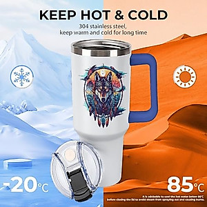 Charm Wolf Dream Catcher Insulated Tumbler with Lid And Straw Stainless Steel Travel Coffee Mug 40oz Deep Blue-style