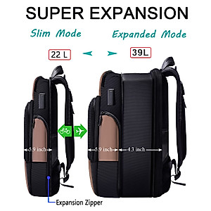 ZINZ Slim Expandable 15.6 inch Versatile Travel Laptop Backpack with Patented Foldable Shoulder Pockets and USB, Anti-Theft Business Backpack for School/Work/Hiking/Camping for Men Women,Black