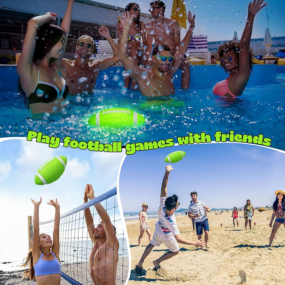 Hiboom Glow in The Dark Football, 9.25 Inches Light up Waterproof Football, Swimming Pool Diving Toys for Under Water Game, Outdoor Footballs for Beach Games and Water Sports Pool Part (Green)