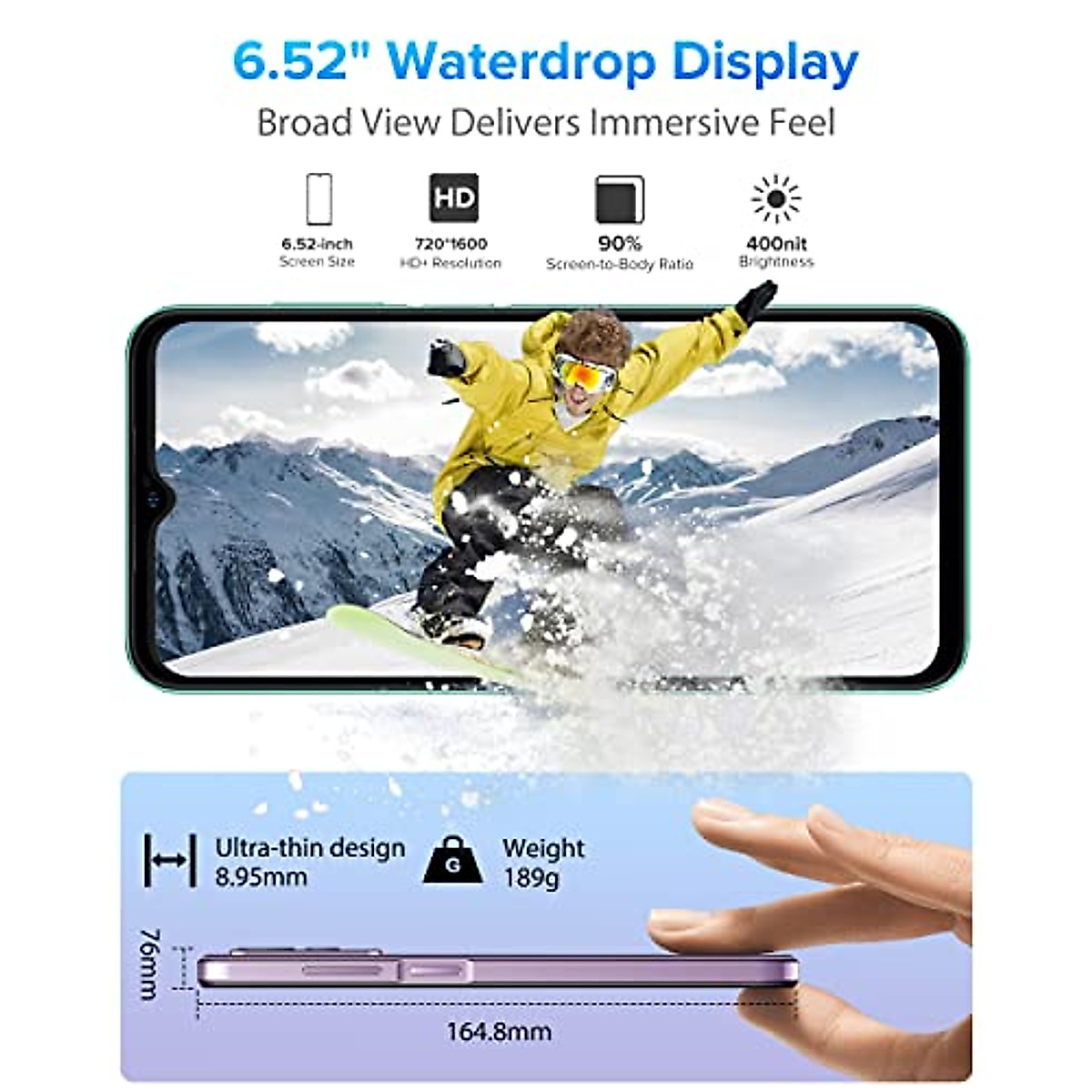 Ulefone Note 14 (2022) 4G Unlocked Smartphone, 6.52" Waterdrop Incell Full- Screen, Android 12, 4500mAh Battery, 7GB RAM Helio A22, 8MP Dual Camera, Type-C, Slim Design, Unlocked Cell Phones - Purple