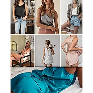 Ekouaer Womens Satin Pajamas Set Back Split Top and Shorts Silk Pj Set Tank Sleepwear S-XXL A-black