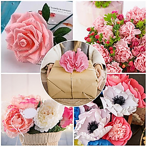 8 Rolls Crepe Paper Rolls, 10 x 98Inch 4 Colors Wide Crepe Paper Sheets with Floral Stem Wire and Green Floral Tapes for DIY Gift Wrapping Paper Crafts (Pink & Brown）