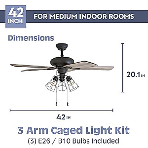 Prominence Home Madison County, 42 Inch Industrial Style LED Ceiling Fan with Light, Pull Chain, Three Mounting Options, Modern Dual Finish Blades, Reversible Motor - 50588-01 ( Bronze)