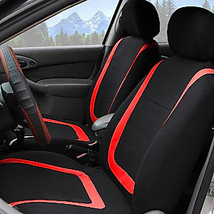 BELOMI Car Seat Covers Full Set, Breathable Premium Cloth Automotive Seat Cover, Universal Front and Rear Seat Covers, Easy to Install Car Accessories for Most Cars Trucks SUV (Red)