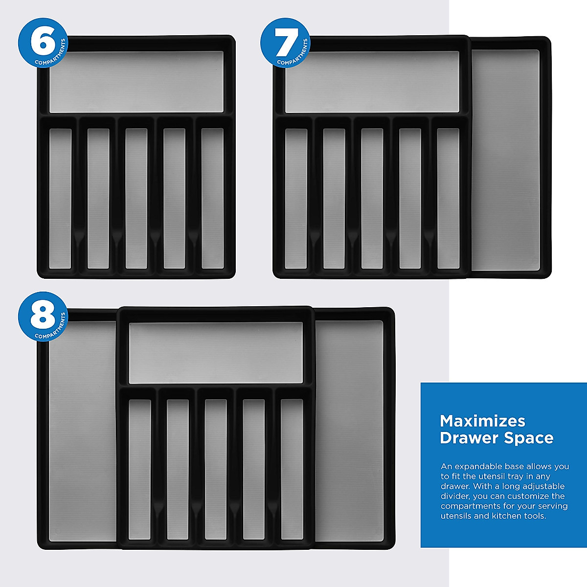 Expandable Cutlery Drawer Organizer, Flatware Drawer Tray for Silverware, Serving Utensils, Multi-Purpose Storage for Kitchen, Office, Bathroom Supplies