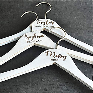 Clibeslty Personalized Bride Hanger,Engraved Bridesmaid Hanger,Name Engraved Wood Hanger Bridal Party Wedding Gifts(White)