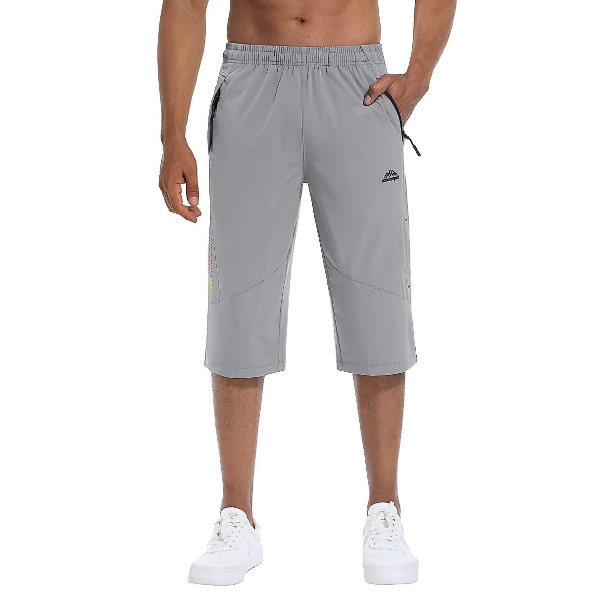 MAGCOMSEN Men's 3/4 Capri Workout Shorts Outdoor Quick Dry Knee Length Gym Drawstring Training Workout Beach Shorts Light Grey, 38