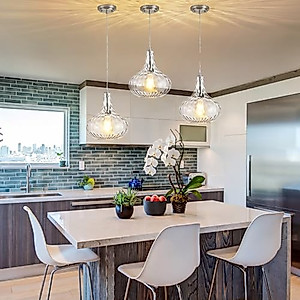 CATINER Glass Pendant Light Brushed Nickel 11-inch Hammered Pendant Lighting for Kitchen Island, Kitchen Sink, Hallway, Living Room