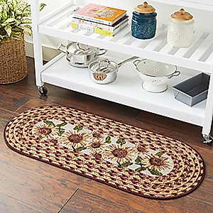 Brumlow Mills Sunflower Braided Pattern Rustic Floral Area Rug for Kitchen, Entryway, Bathroom Mat and Home Décor, 20" x 44"