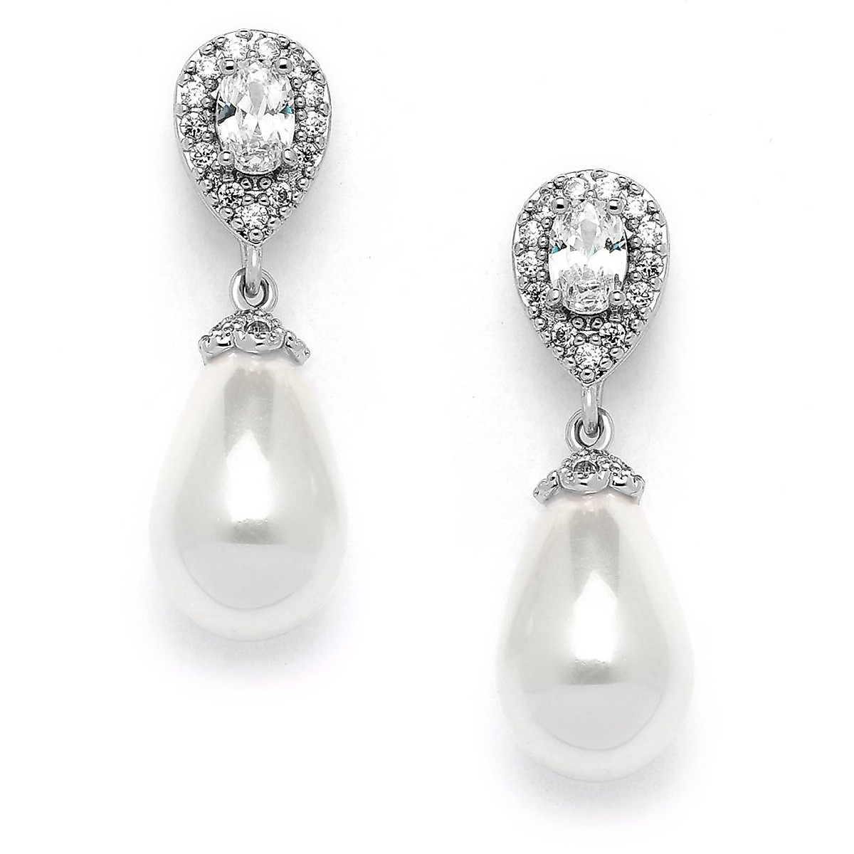 Mariell Pearl Bridal Wedding Drop Earrings with CZ Crystals for Brides, Bridesmaids, Birthday Gift