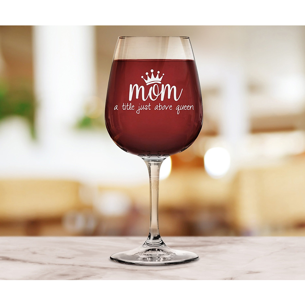 Mom, Queen Wine Glass - Birthday Gifts for Mom - Best Mom Gifts from Son, Daughter, Kids - Unique Gift for Women, Wife - Fun Novelty Bday, Birthday Present Idea for New Mother, Parent, Friend, Sister