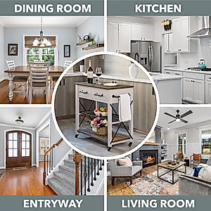 FirsTime & Co. Off-White and Brown Aurora Kitchen Cart, Coffee Bar and Microwave Stand, Island on Wheels with Storage, Wood and Metal, Farmhouse, 31.5 inches