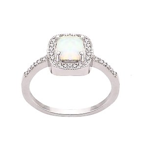 CloseoutWarehouse White Simulated Opal Princess Halo Ring Sterling Silver Size 14
